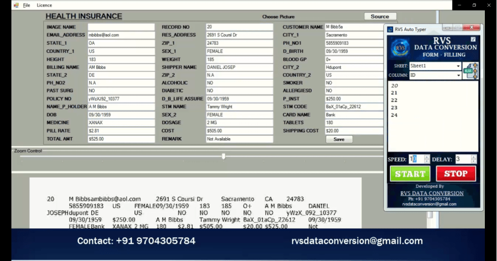 HEALTH INSURANCE form filling auto typer - RVS Data Conversion