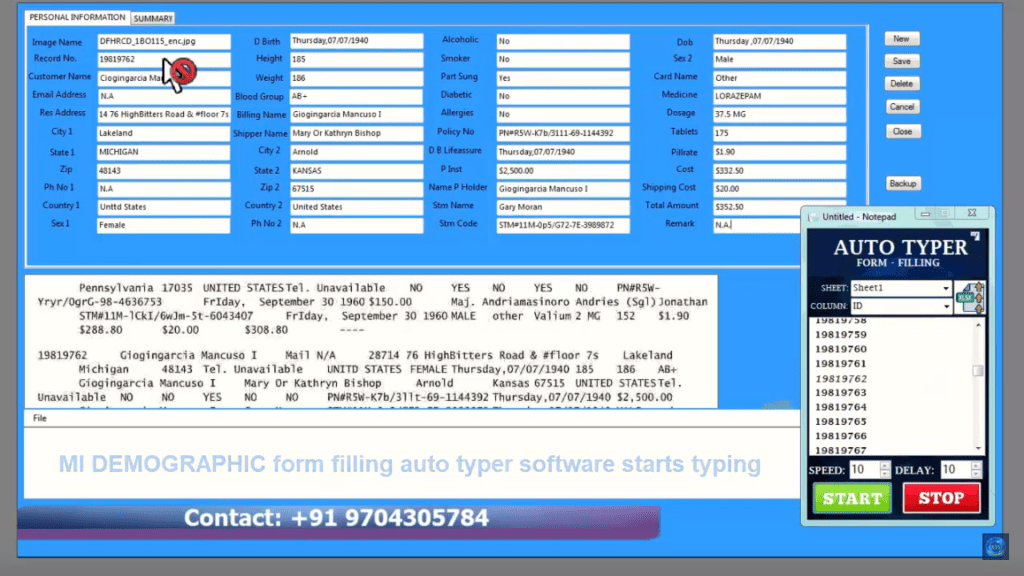 Medical insurance form filling auto typer - RVS Data Conversion