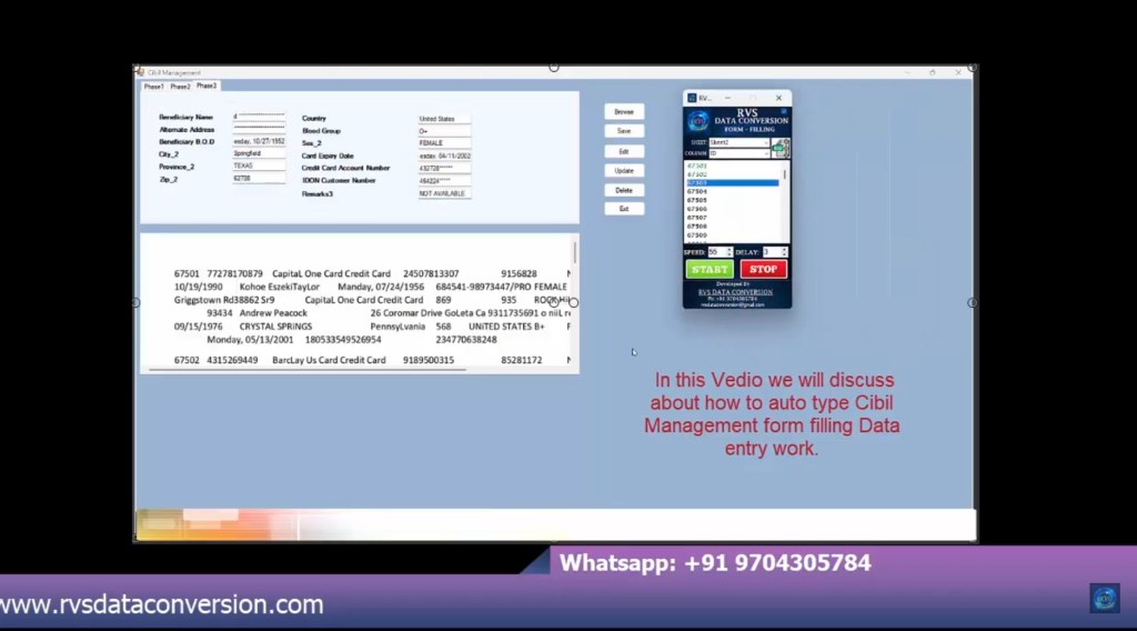Cibil Management form filling auto typing software - RVS Data Conversion